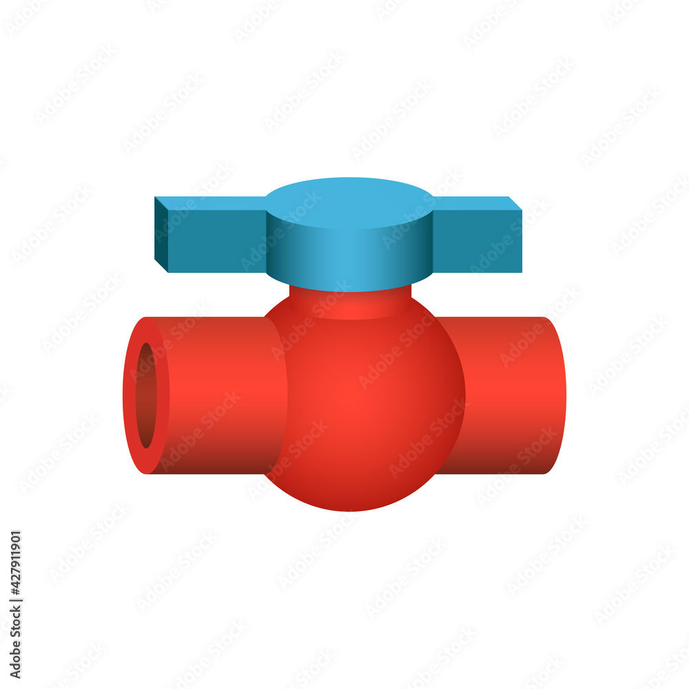 PVC plastic ball valve vector design isolated on white background. Part ...
