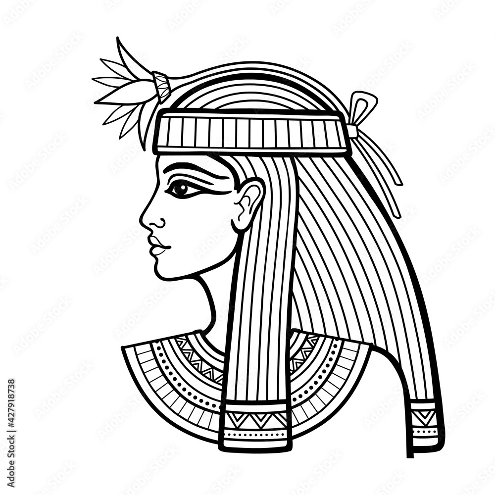 Animation linear portrait of beautiful Egyptian woman with flower ...