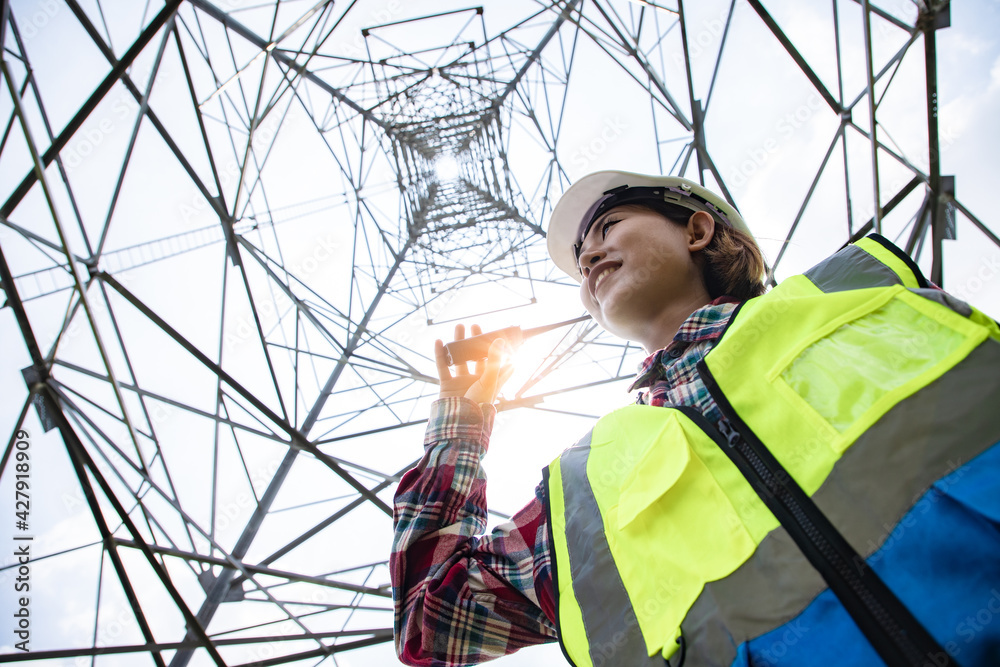 Electrical Asian beautiful engineer control projects under high voltage ...