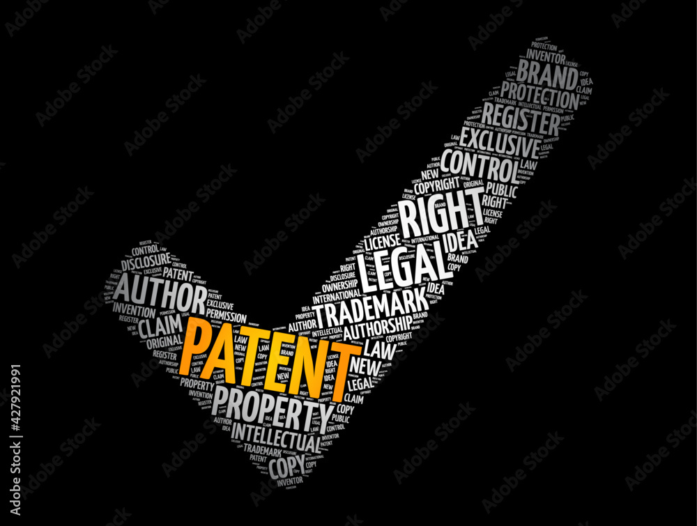 Patent check mark word cloud collage, concept background Stock Vector ...