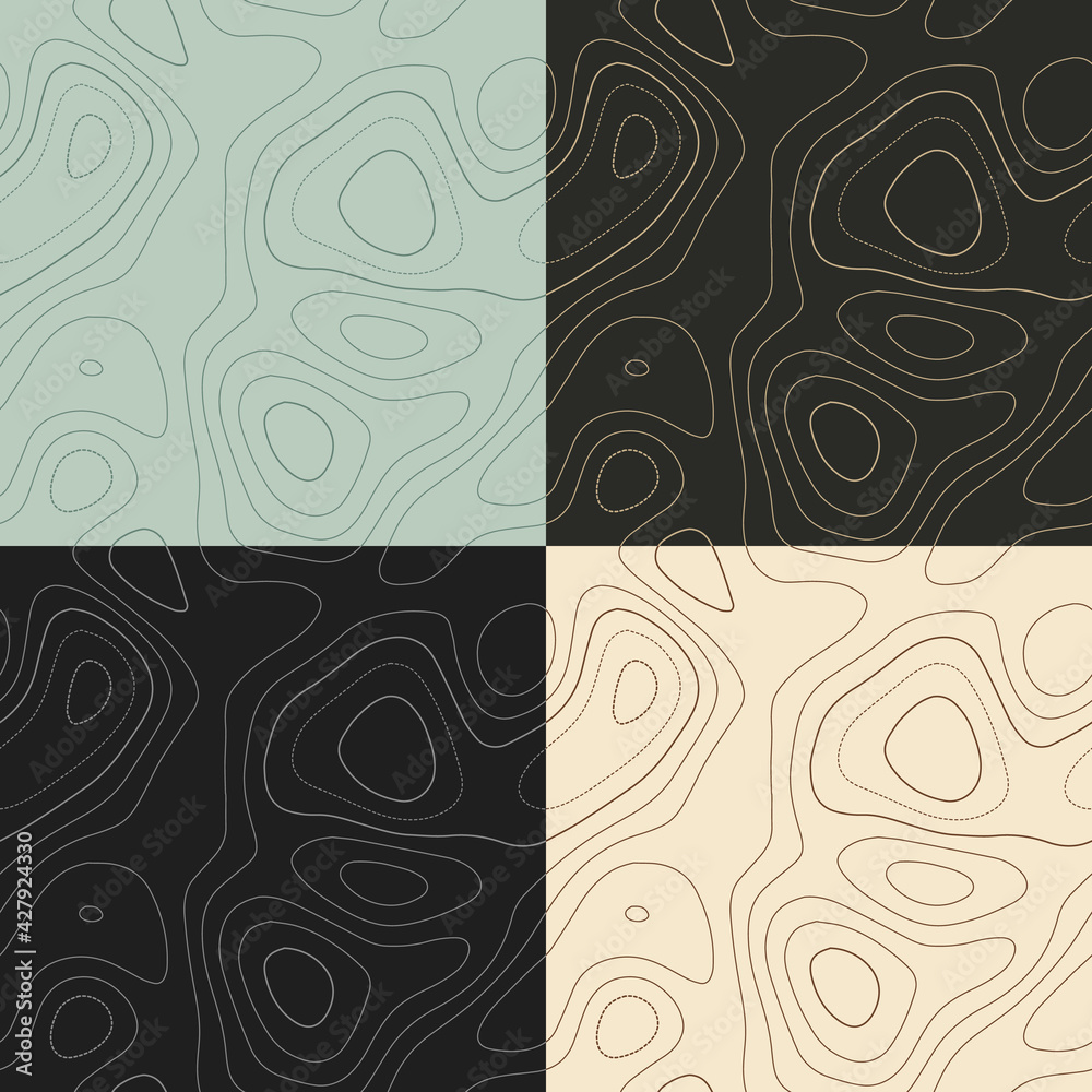 Topography patterns. Seamless elevation map tiles. Beautiful isoline ...