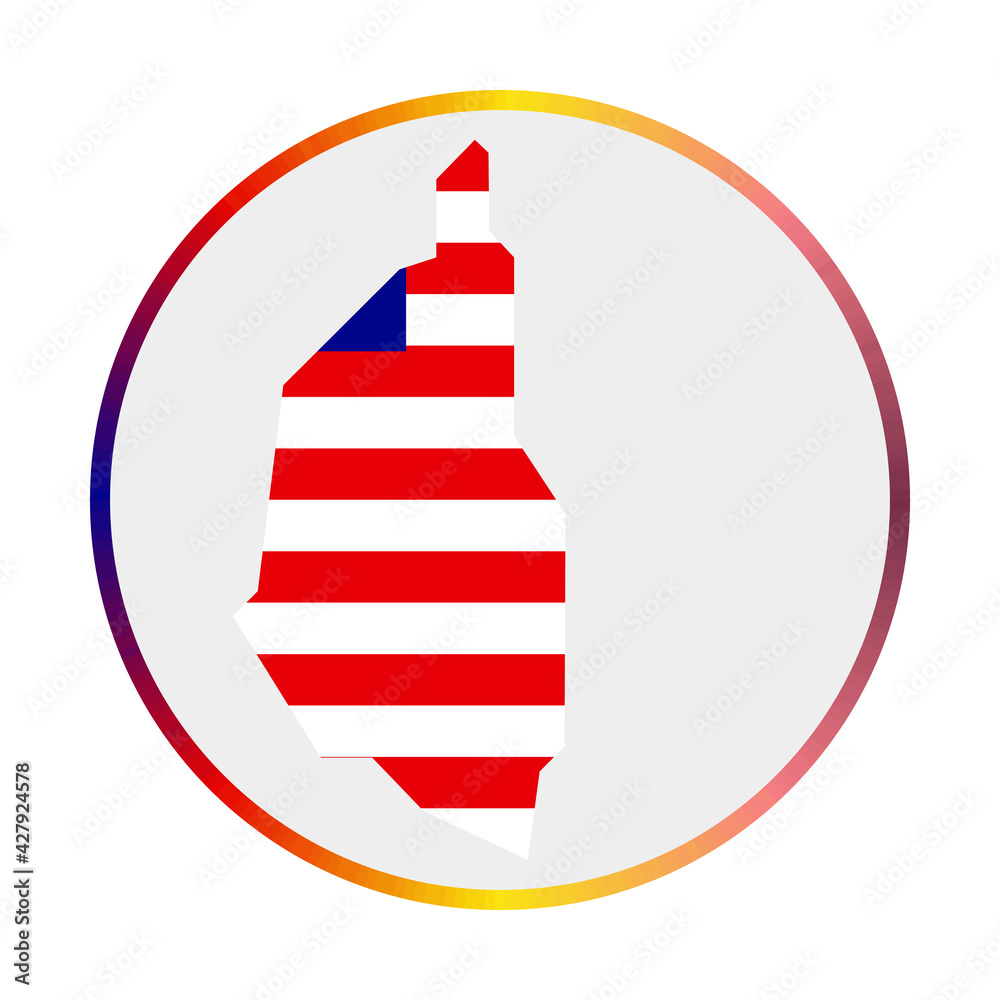 Penang Island icon. Shape of the island with Penang Island flag. Round ...