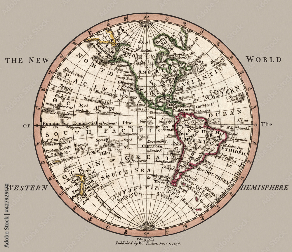 New World Western Hemisphere Map 1798. Beautifully detailed restored ...