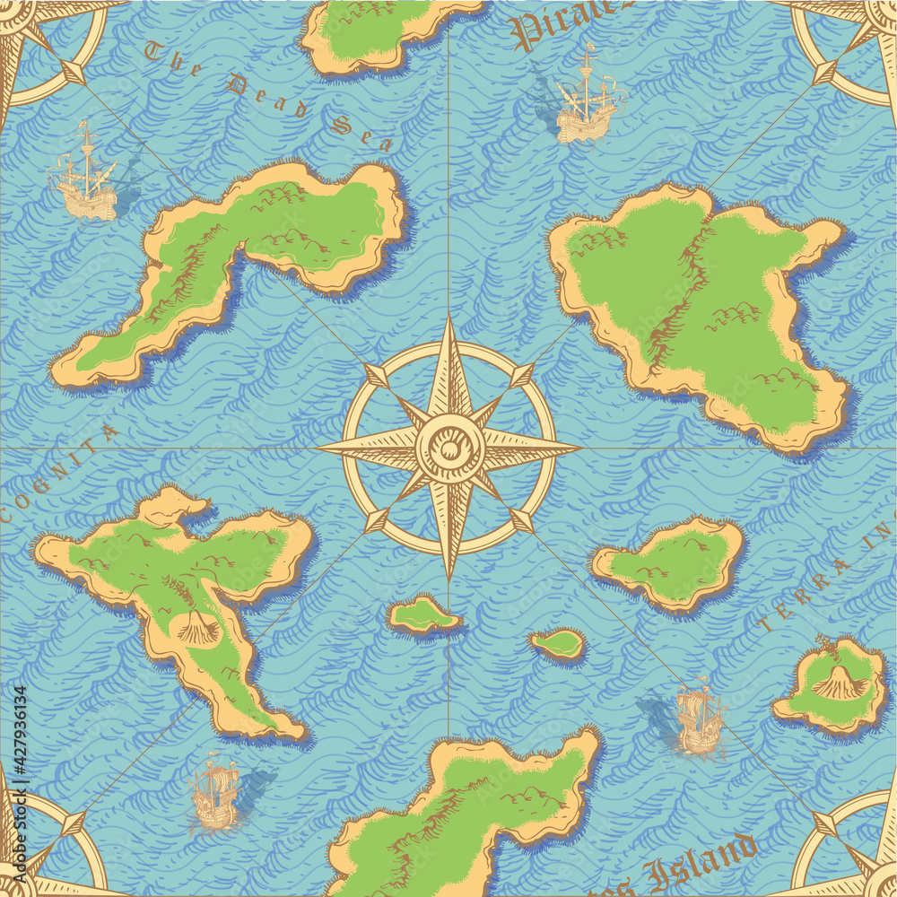 vector image of seamless texture of vintage nautical map in the style ...