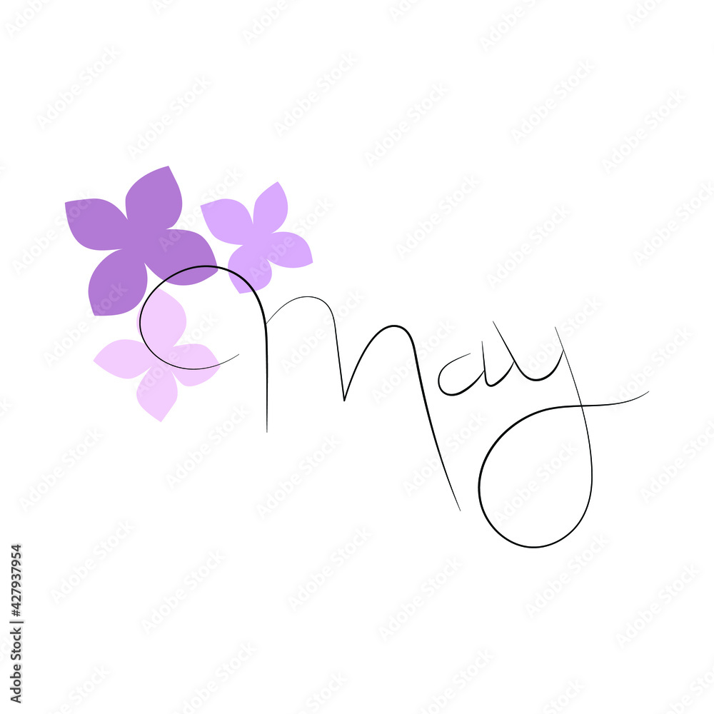 May word. May concept text with flowers. Vector illustration of May ...