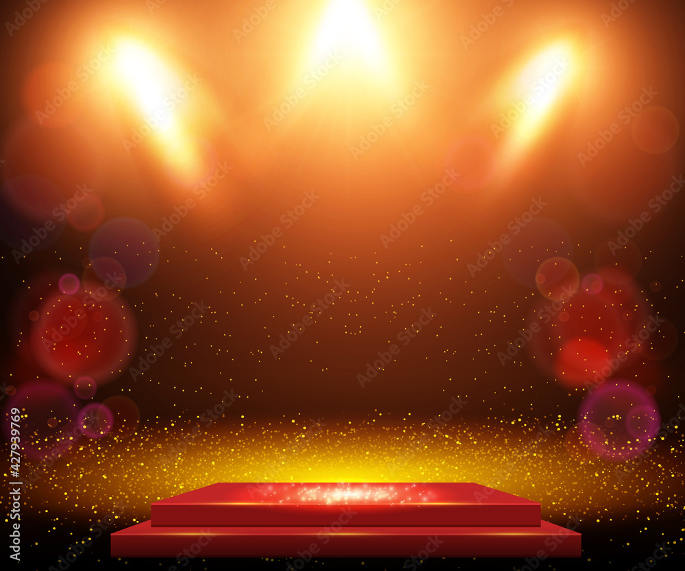 Background with podium and yellow shine spotlights. Design for ...