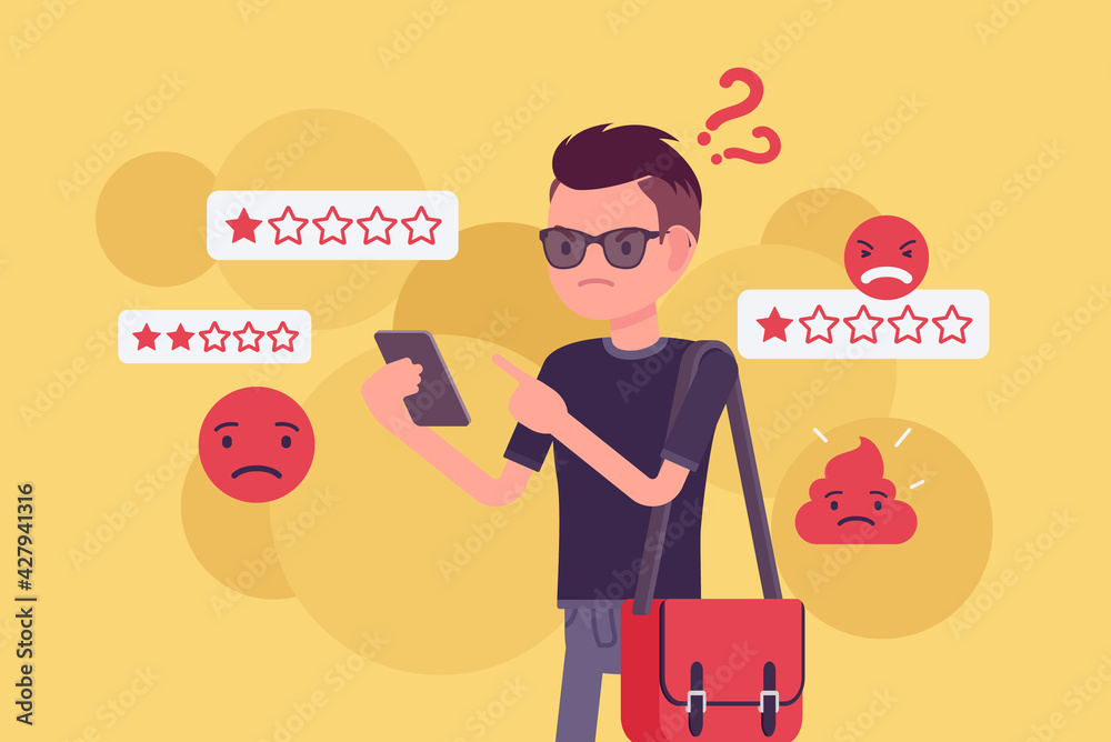 Vetor de Customer experience negative review, rating to product ...