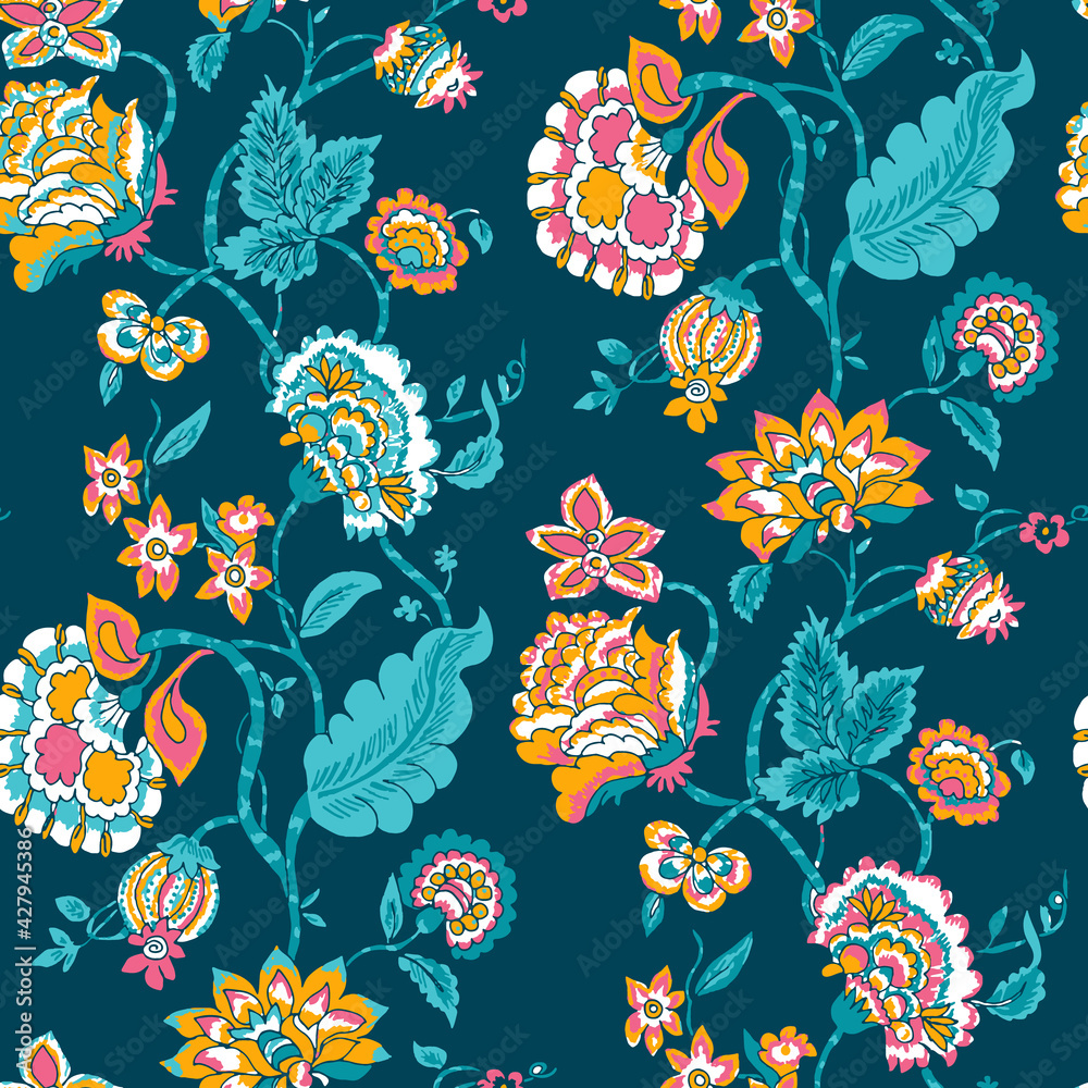 Tiled flower pattern Flourish oriental ethnic background. Traditional ...