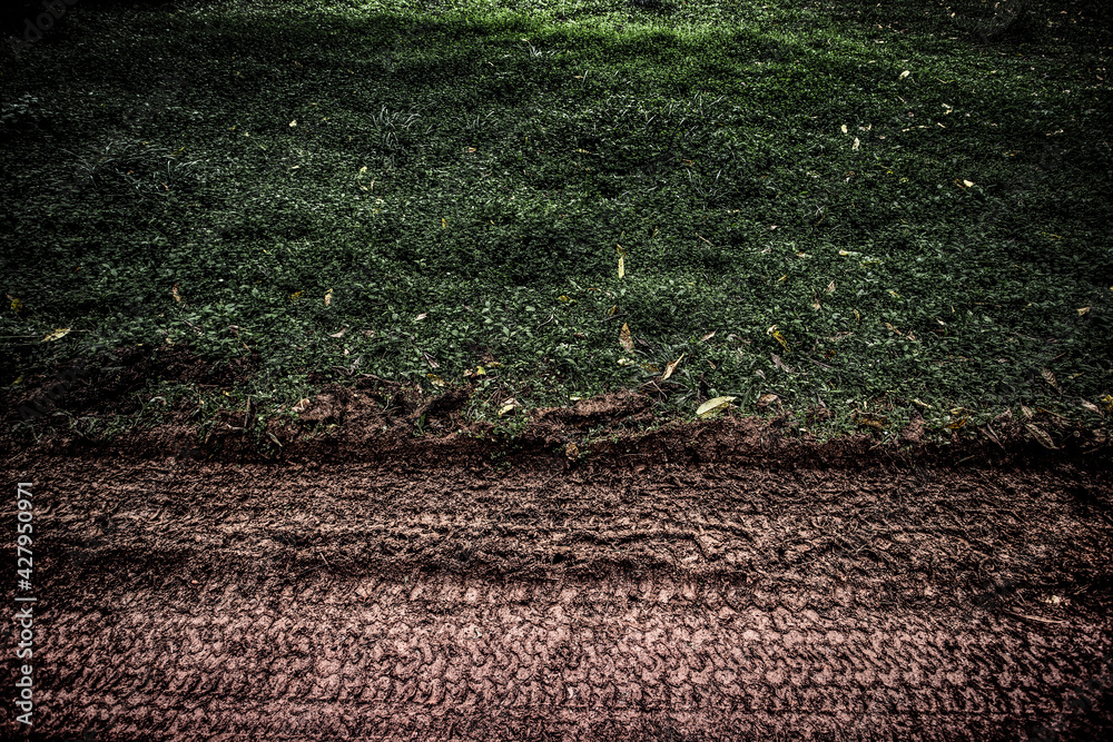 Tyre track on dirt sand or mud, Picture in retro or grunge tone. Car ...