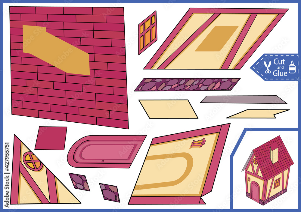 Cut and glue the paper house. Children crafts worksheet. Activity page ...