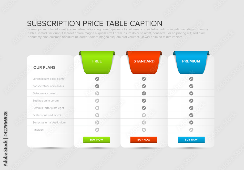 Products Service Feature Compare List Table Template Stock Template ...