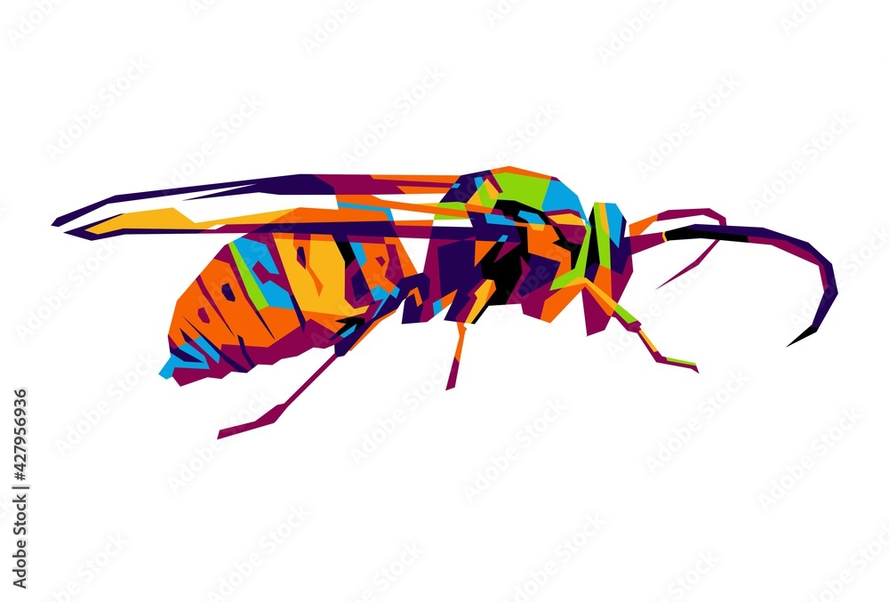 bee illustration in wpap style. bee illustration in modern popart in white background. editeble ...