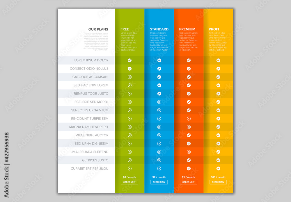 Big Products Service Feature Compare List Table Template with Various ...