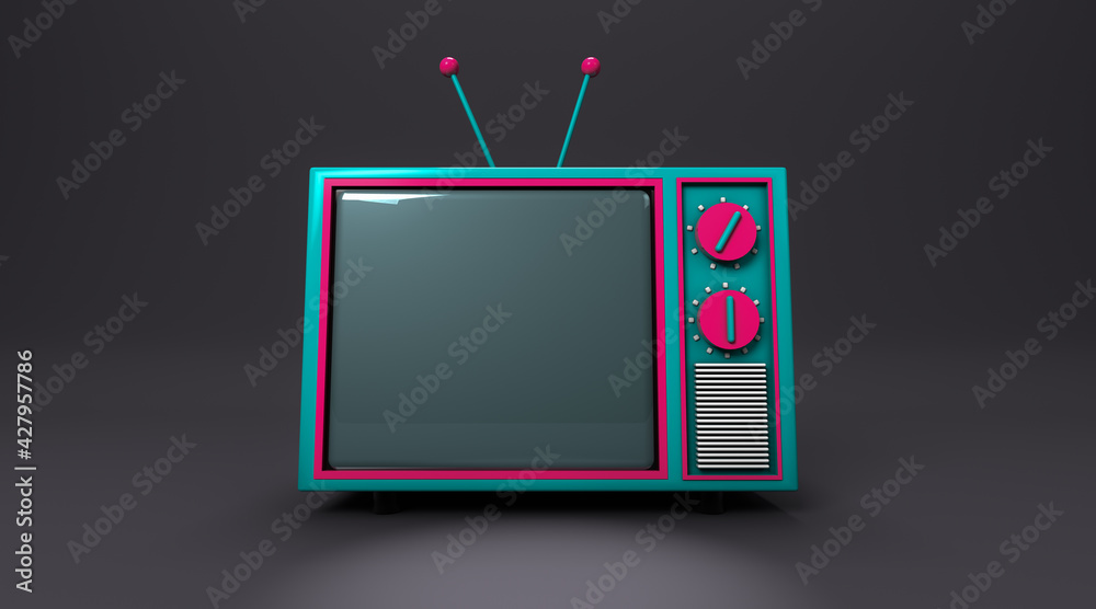 3D rendering, Realistic mock up of colorful retro cartoon television ...