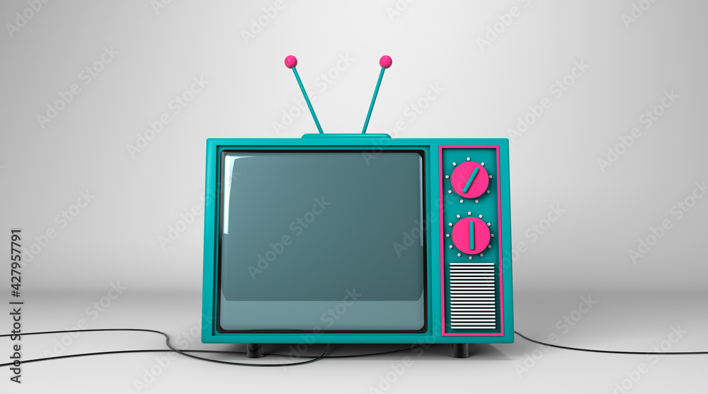 3D rendering, Realistic mock up of colorful retro cartoon television ...