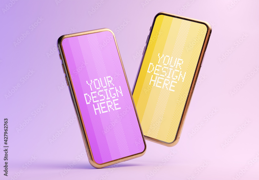 Two Phones Mockup on a Purple Background Stock Template | Adobe Stock