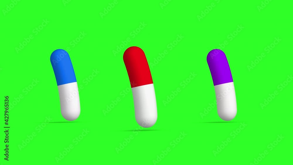 Close up colorful capsule pill motion and movement, 3d animation ...