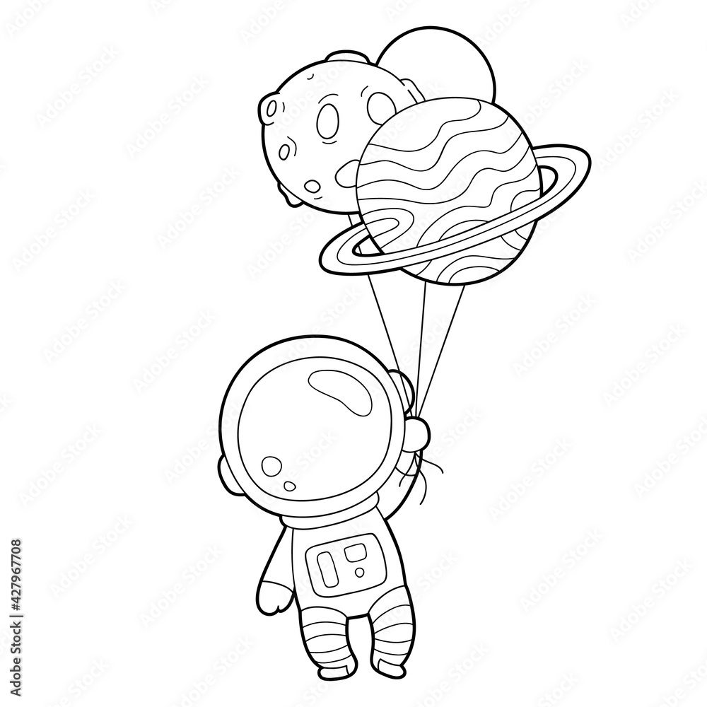 Vector illustration coloring page with cartoon astronaut for children ...