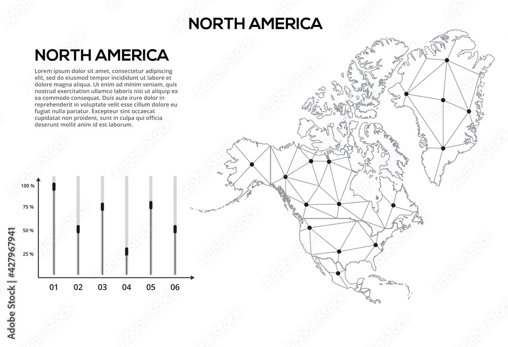 Vektorová grafika „North America communication network map. Vector ...