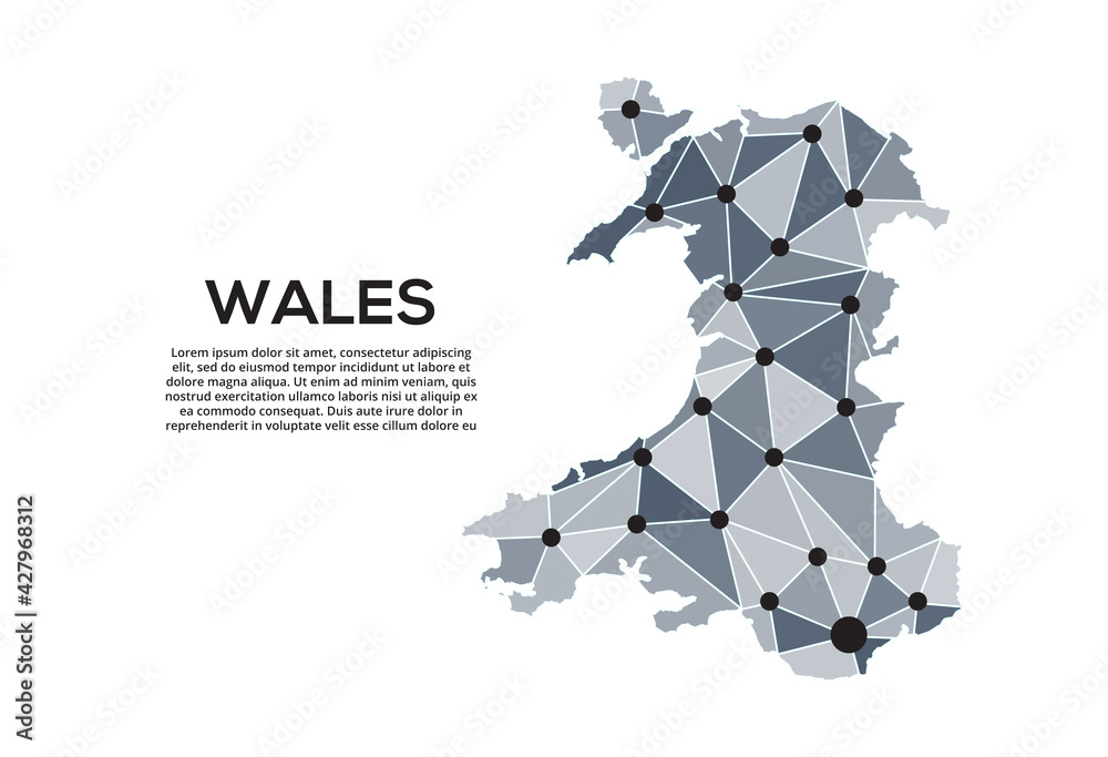 Wales communication network map. Vector image of a low poly global map ...