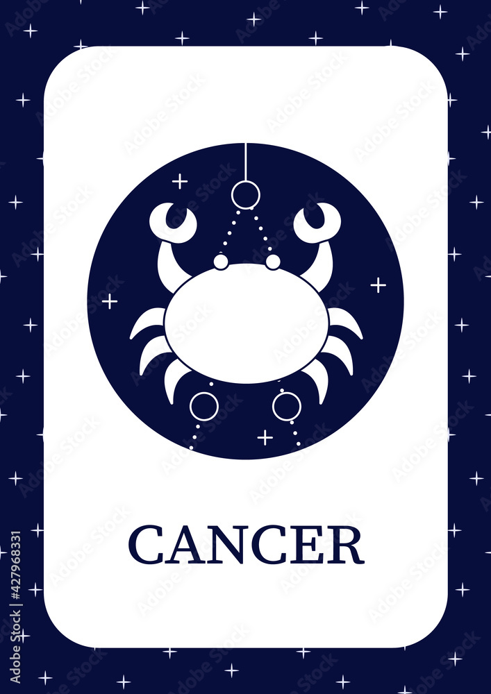 Cancer card icon. Fourth fire sign in zodiac. Crab birth symbol. Mystic ...