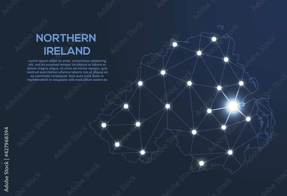 Northern Ireland communication network map. Vector low poly image of a ...