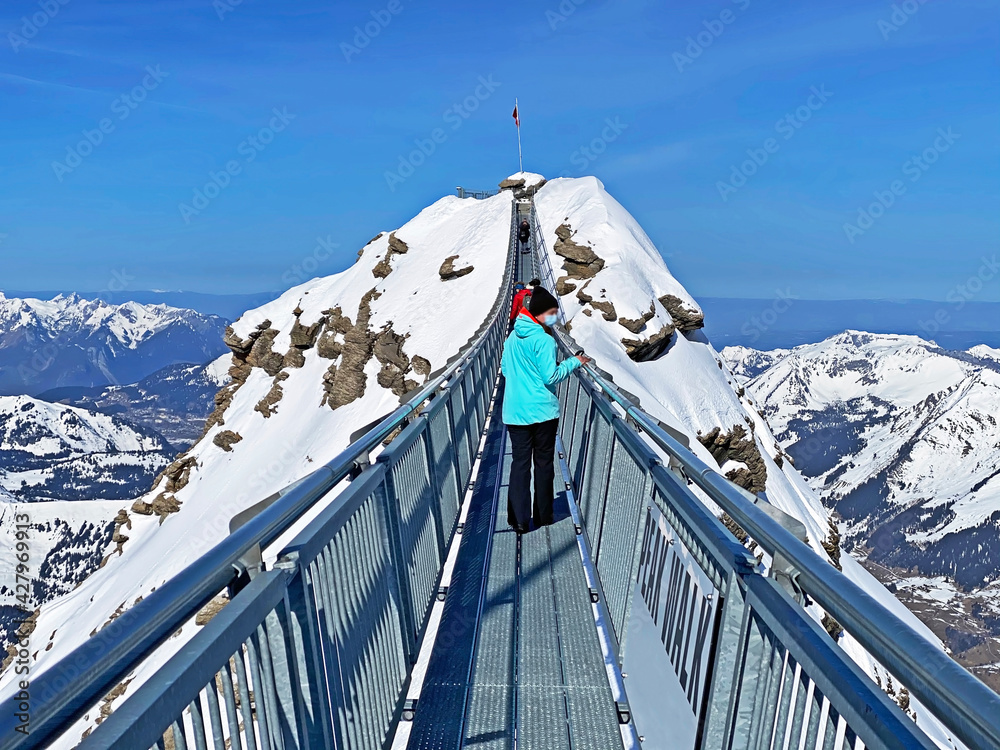 Peak walk on the Suspension bridge between two mountain peaks (Travel ...