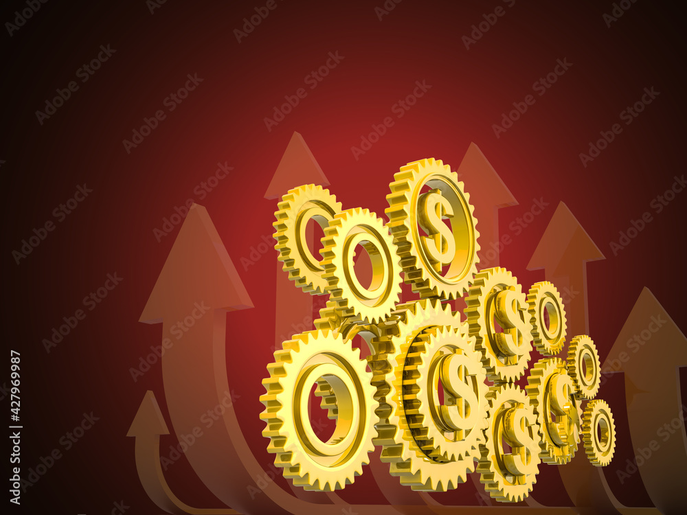 Economy graph growth chart and development concept as a group of gear ...