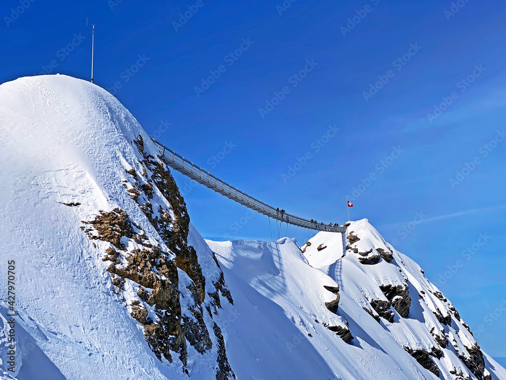 Peak walk on the Suspension bridge between two mountain peaks (Travel ...
