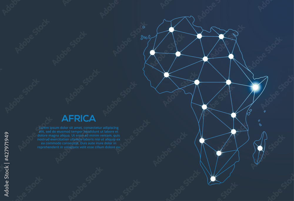 Africa communication network map. Vector low poly image of a global map ...