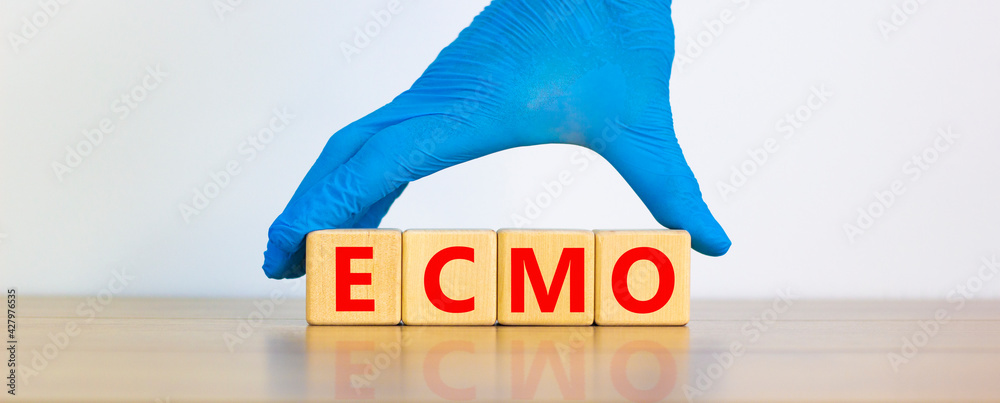 ECMO symbol. Concept words 'ECMO, Extra Corporeal Membrane Oxygenation ...