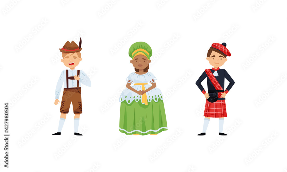 People Characters Wearing Traditional Ethnic Clothing of Various ...