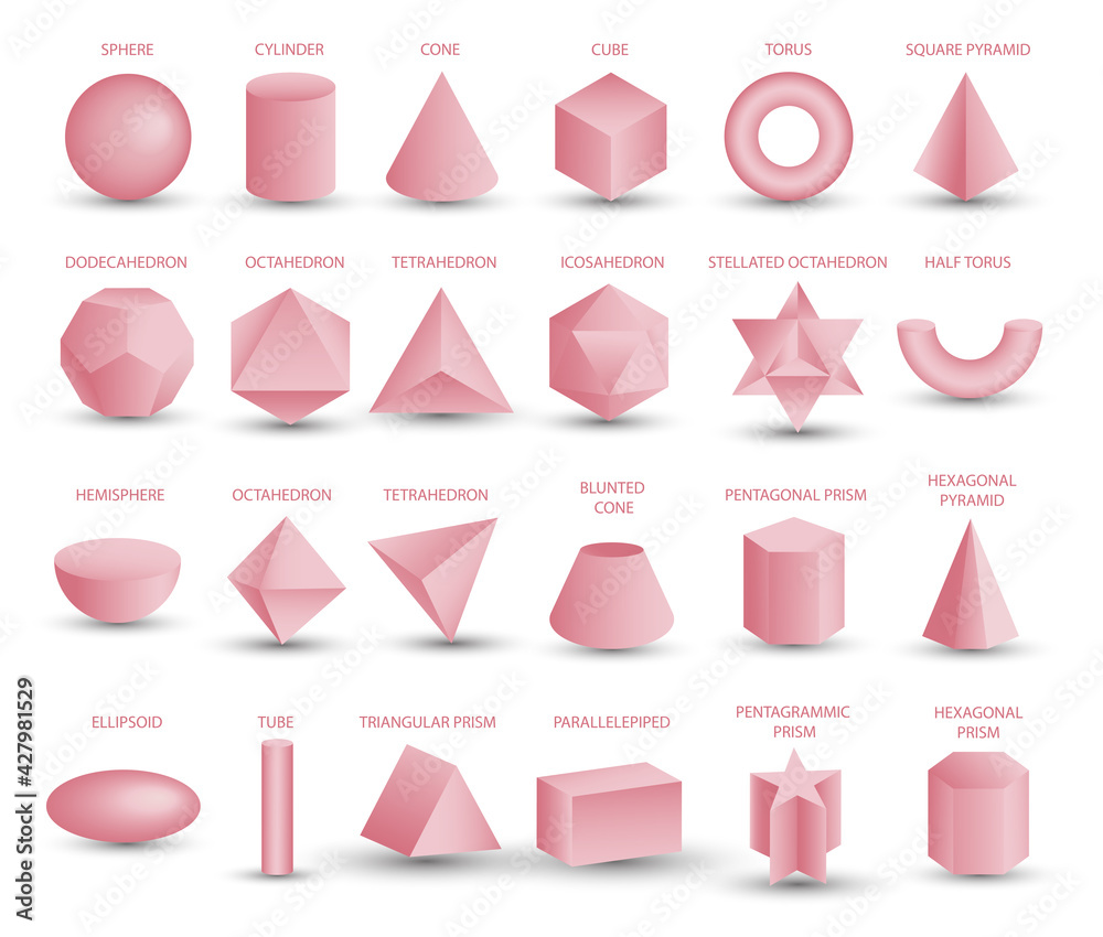 Vector realistic 3D pink geometric shapes isolated on white background ...