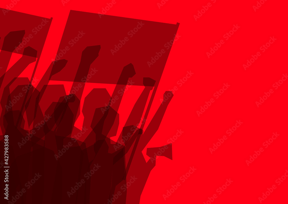 Vecteur Stock Silhouette of the crowd of protest people with flags ...