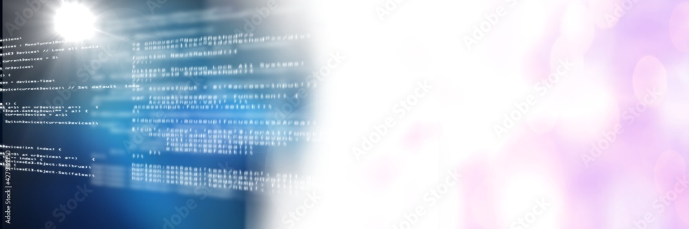 Computer code processing against black and pink background, program ...