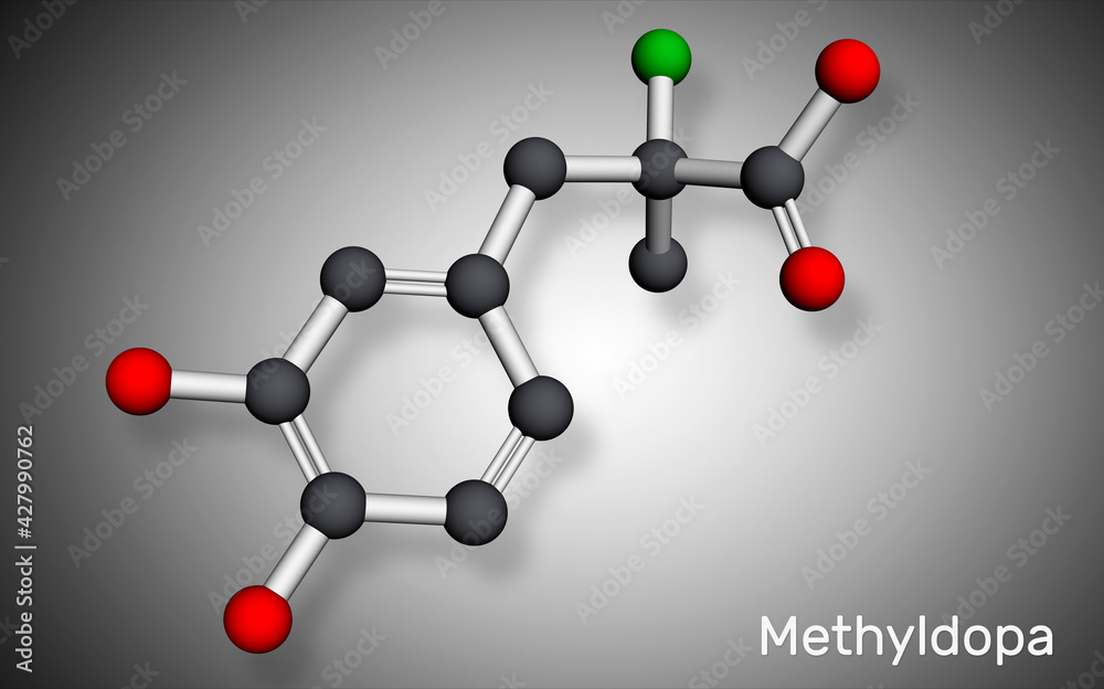 Methyldopa molecule. Antihypertensive, antihypertensive, sympatholytic ...