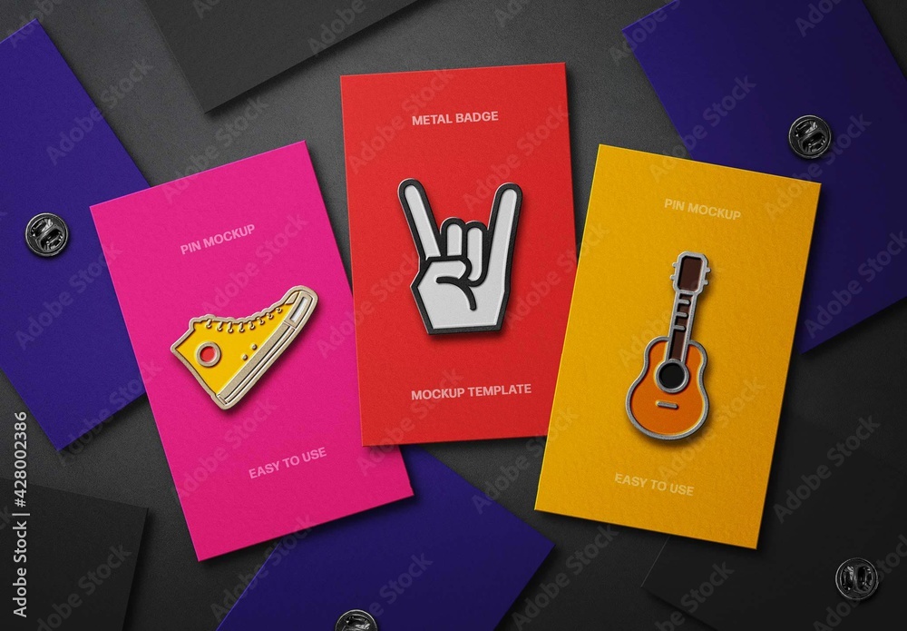 Metal Pin Badges Mockup Scene Stock Template | Adobe Stock