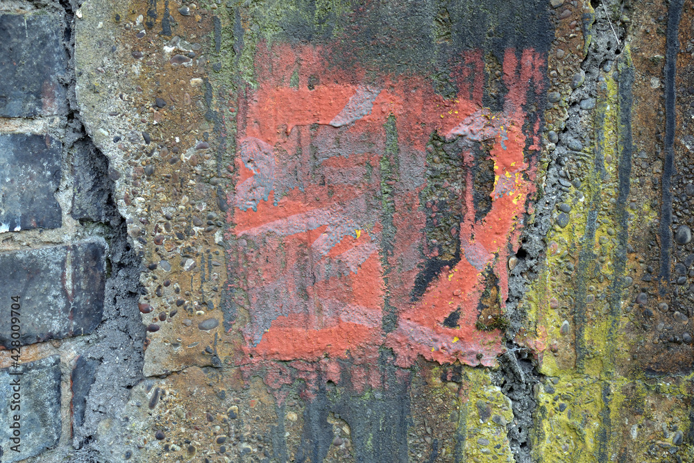Faded Number 52 in Red Paint on Plaster of Old Industrial Building ...