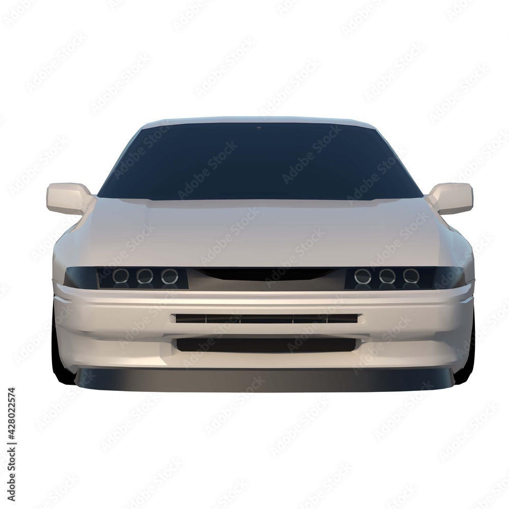 Car city tourism transport 1990s 1- Front view white background 3D ...