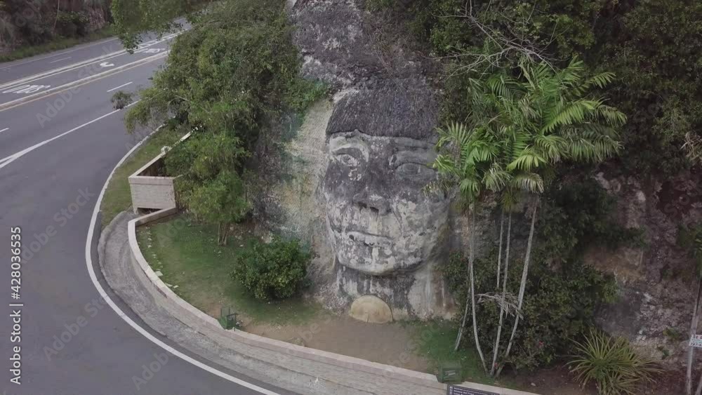 Monumento al Cacique Mabodamaca, Puerto Rico, drone aerial view of face ...