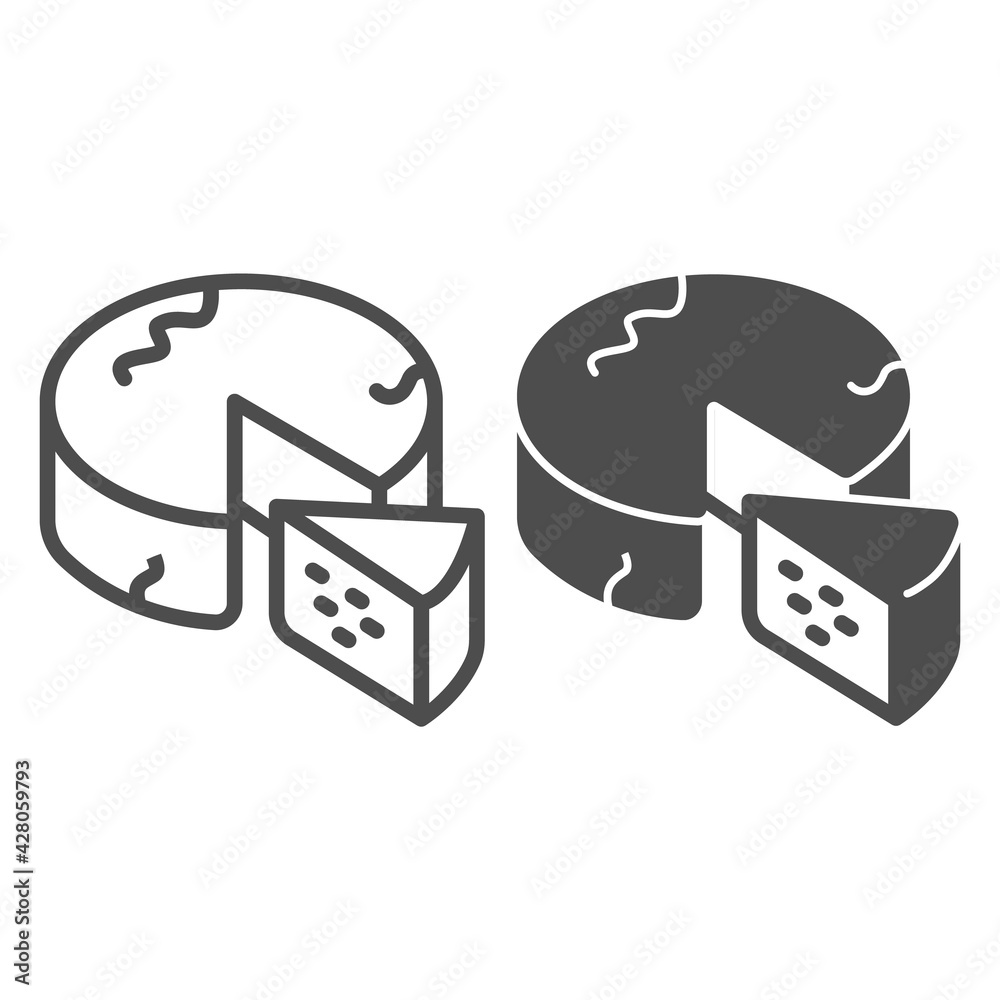 Cheese mass and slice line and solid icon, dairy products concept ...