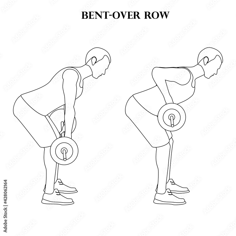 Bent-over row exercise strength workout vector illustration outline ...