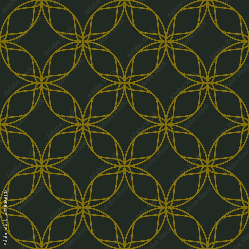 Simple interlocking circles outline repeat pattern in gold color with a ...