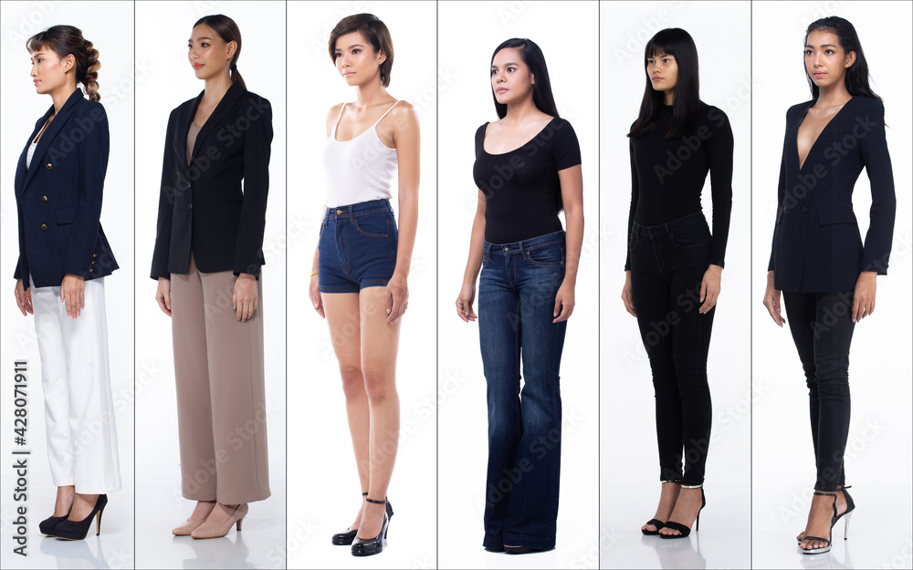 Full body length Figure snap of Asian Women in many diversity career ...