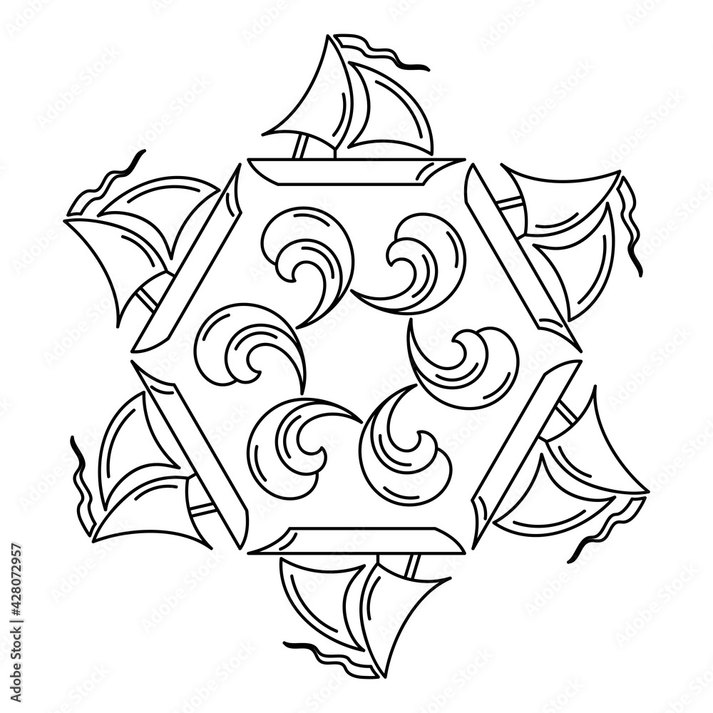 Coloring book for children. Mandala. Sailing boat and sea waves. Vector ...