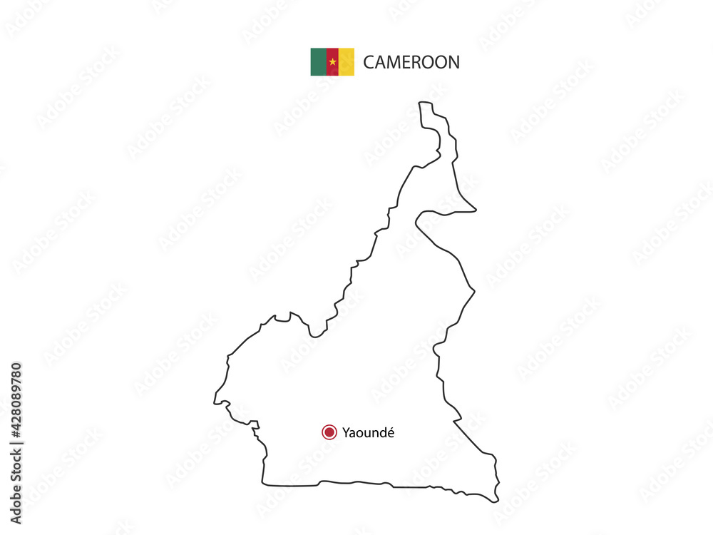 Hand draw thin black line vector of Cameroon Map with capital city ...