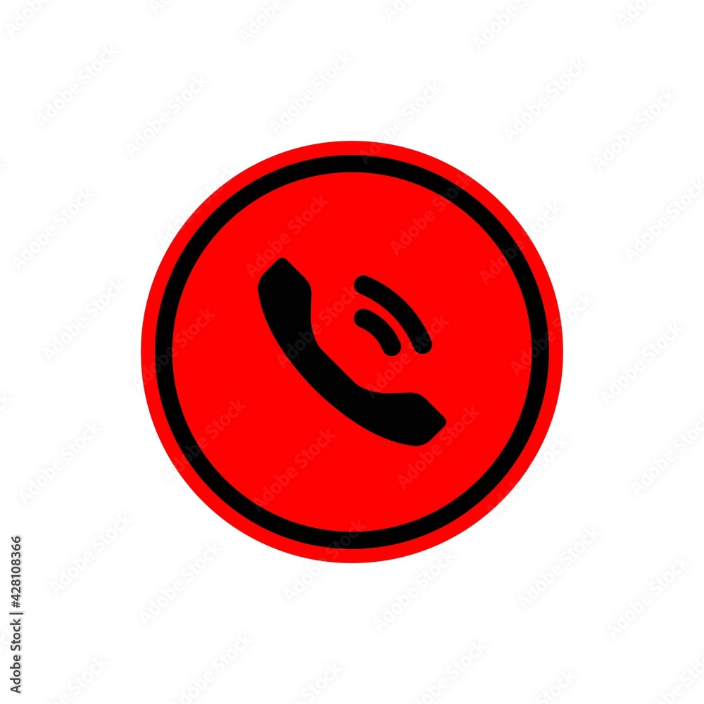 Black telephone handset telephone receiver in red circle icon in color ...