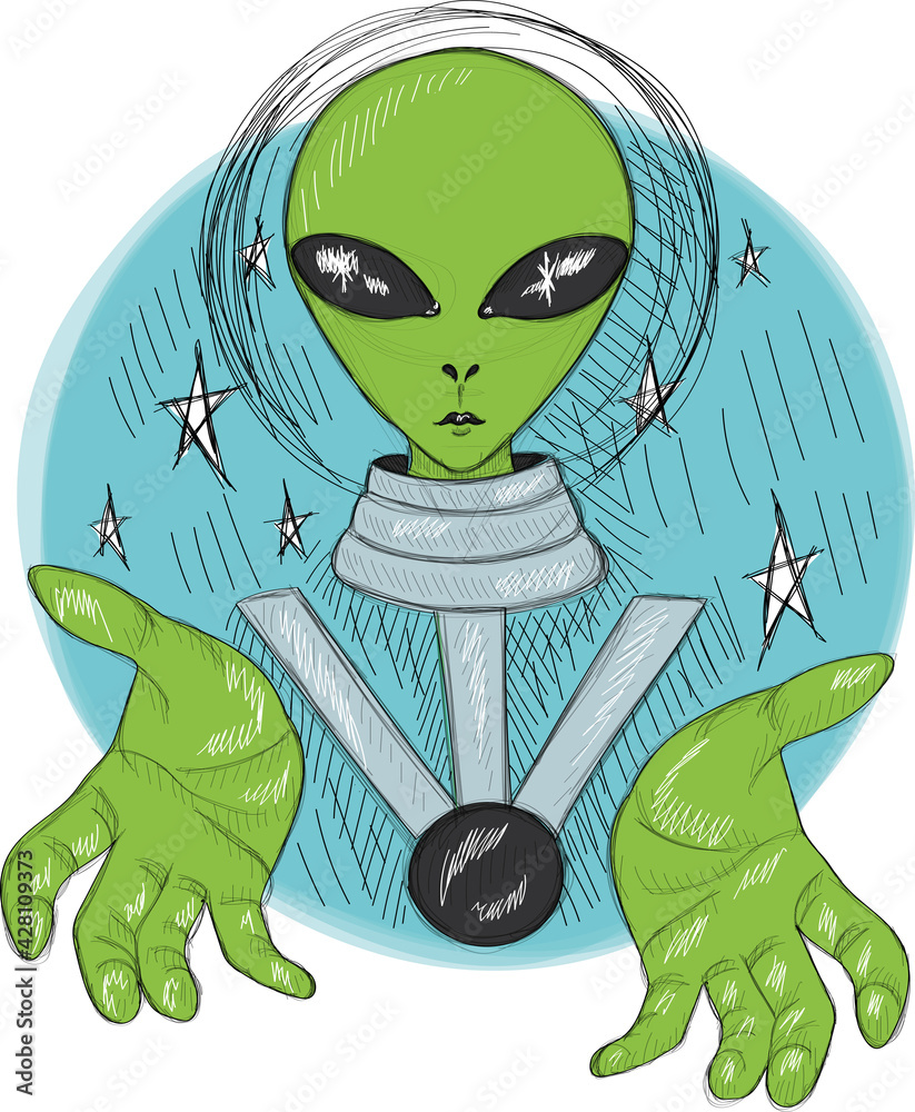 Alien - Abstract sketch portrait - UFO art Stock Vector | Adobe Stock