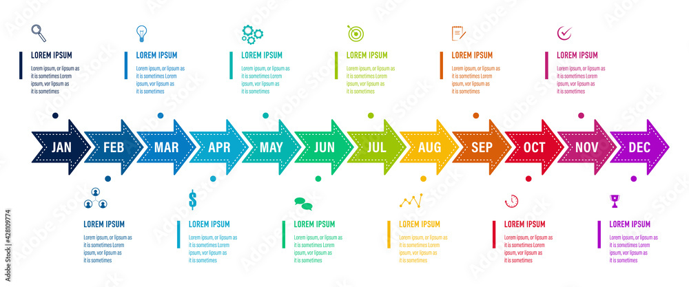 Project Timeline & Milestones Infographics, 12 months plan Stock Vector ...