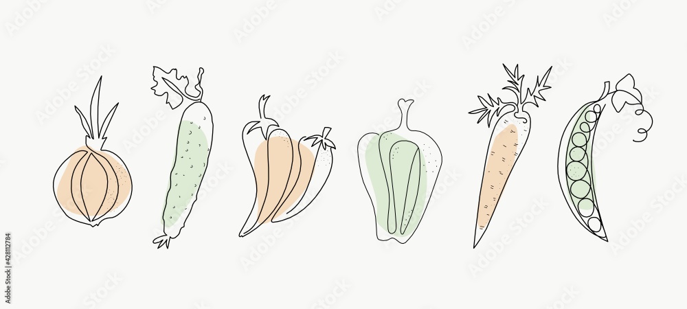 Line art vegetables. One line drawings. Vector graphics. Isolated ...